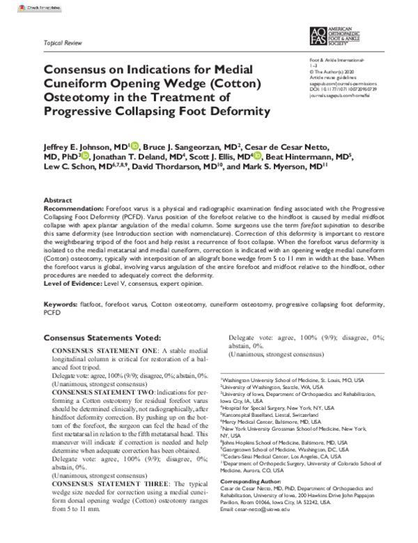 (PDF) Consensus on Indications for Medial Cuneiform Opening Wedge ...