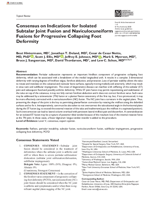 (PDF) Consensus on Indications for Isolated Subtalar Joint Fusion and ...