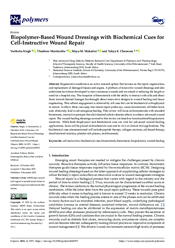 (PDF) Biopolymer-Based Wound Dressings with Biochemical Cues for Cell ...