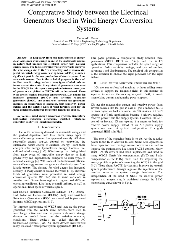 (PDF) Comparative Study between the Electrical Generators Used in Wind Energy Conversion Systems