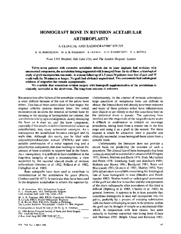 (PDF) Homograft bone in revision acetabular arthroplasty. A clinical ...