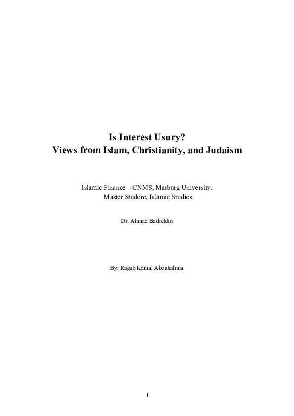 (PDF) Is Interest Usury? Views from Islam, Christianity, and Judaism