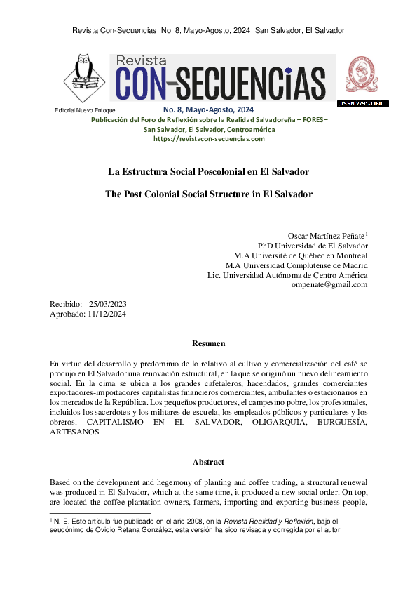 (PDF) La Estructura Social Poscolonial en El Salvador