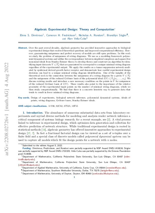 (PDF) Algebraic Experimental Design: Theory and Computation