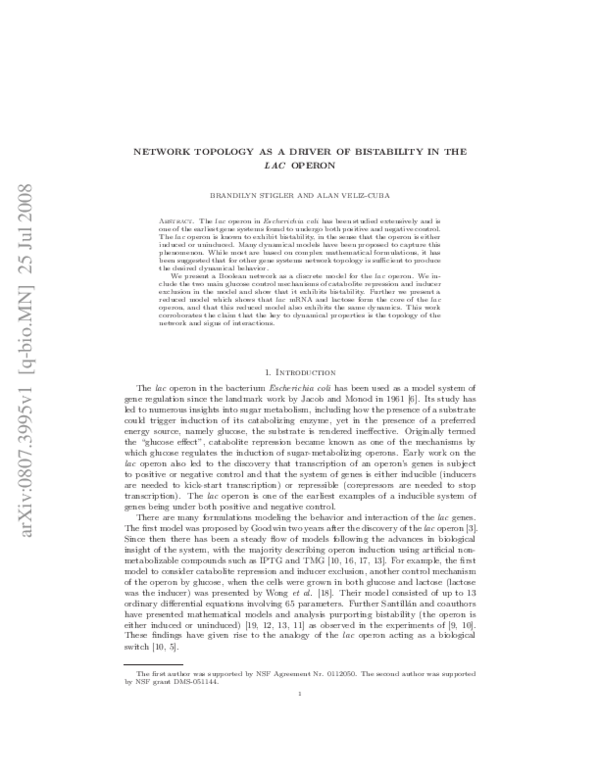 (PDF) Boolean Models Can Explain Bistability in the lac Operon
