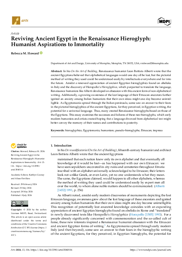 (PDF) Reviving Ancient Egypt in the Renaissance Hieroglyph: Humanist ...