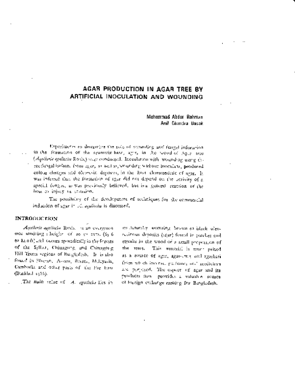 (PDF) AGAR PRODUCTION IN AGAR TREE BY ARTIFTCIAL INOCULATION AND WOUNDING