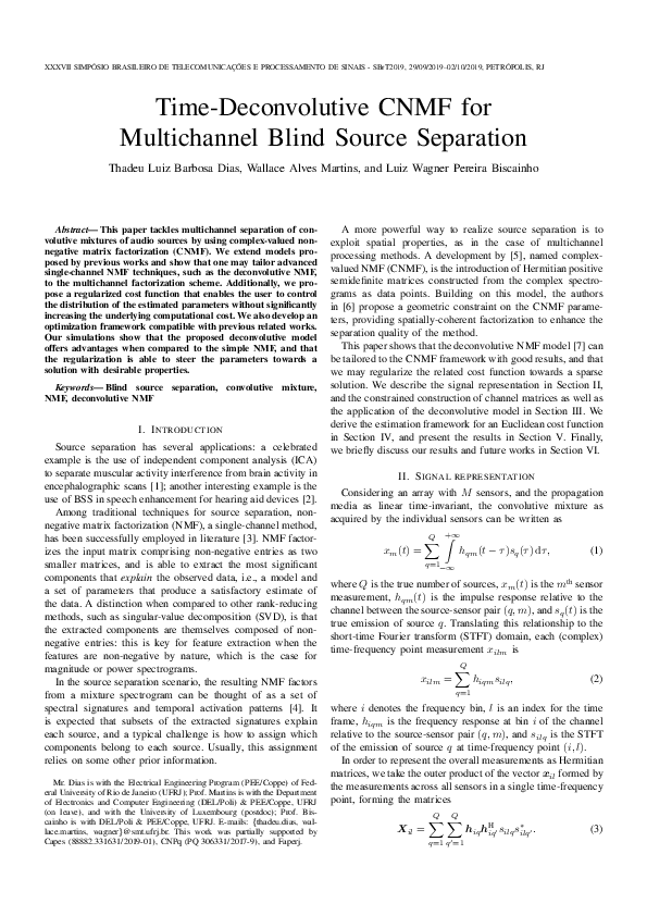(PDF) Time-Deconvolutive CNMF for Multichannel Blind Source Separation