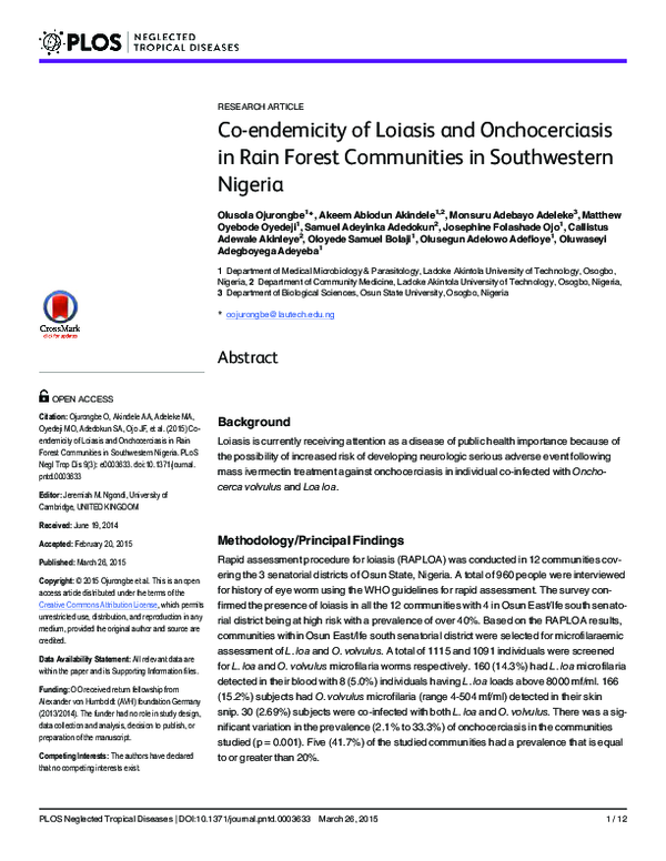 (PDF) Co-endemicity of Loiasis and Onchocerciasis in Rain Forest ...
