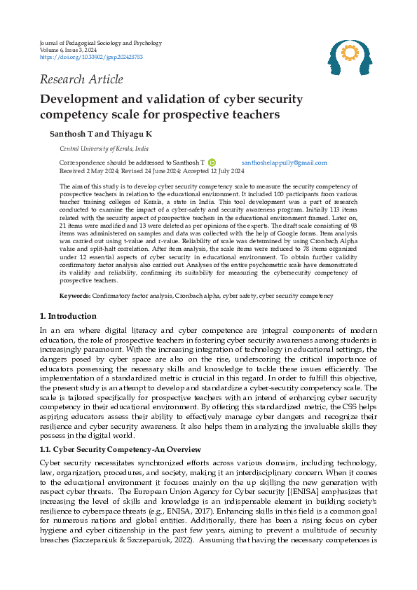 (PDF) Development and validation of cyber security competency scale for prospective teachers