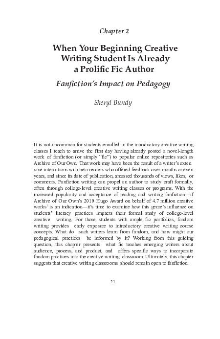 (PDF) "When Your Beginning Creative Writing Student is Already a ...