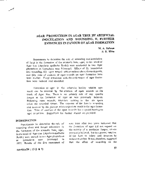 (PDF) AGAR PRODUCTION IN AGAR TREE BY ARTTFICIAL INOCULATION AND ...