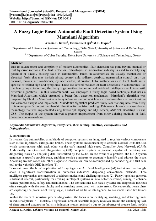 (PDF) A Fuzzy Logic-Based Automobile Fault Detection System Using ... (PDF) A Fuzzy Logic-Based Automobile Fault Detection System Using ...