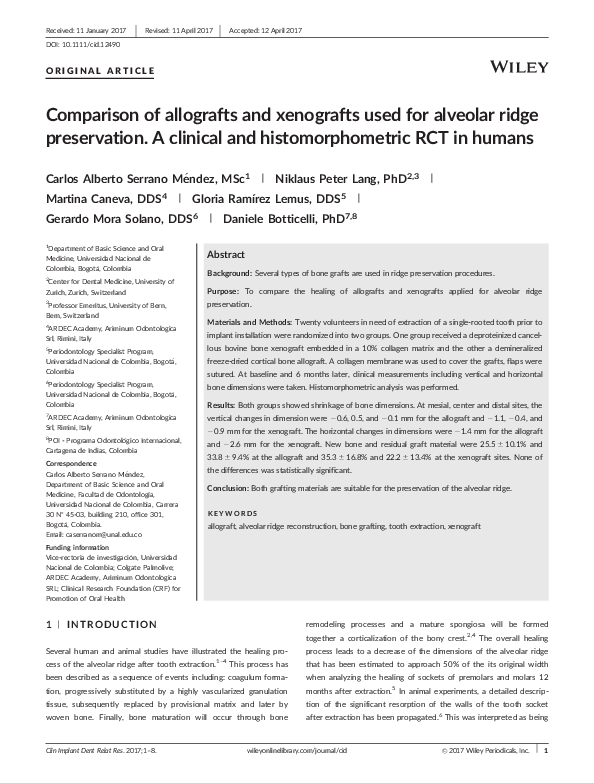 (PDF) Comparison of allografts and xenografts used for alveolar ridge preservation. A clinical ...