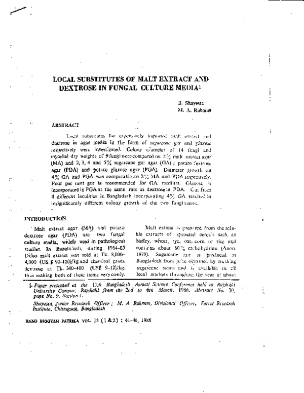 (PDF) LOCAL SUBSTITUTES OF MALT EXTRACT AND DEXTROSE IN FUNGAL CULTURE ...