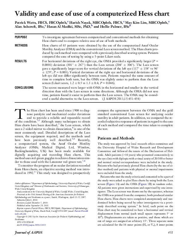 (PDF) Validity and ease of use of a computerized Hess chart