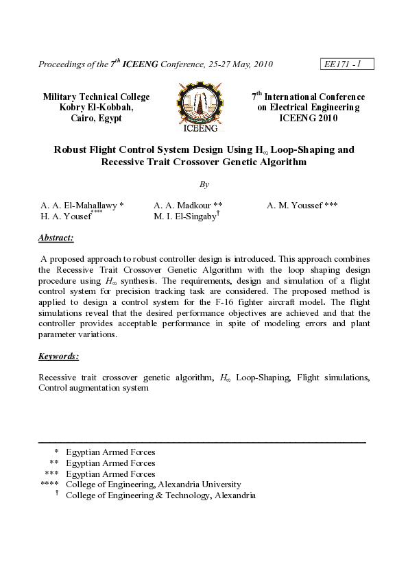 Pdf Robust Flight Control System Design Using H ∞ Loop Shaping And Recessive Trait Crossover