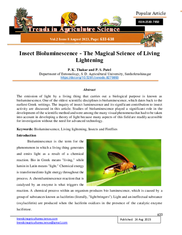 (PDF) Insect Bioluminescence -The Magical Science of Living Lightening