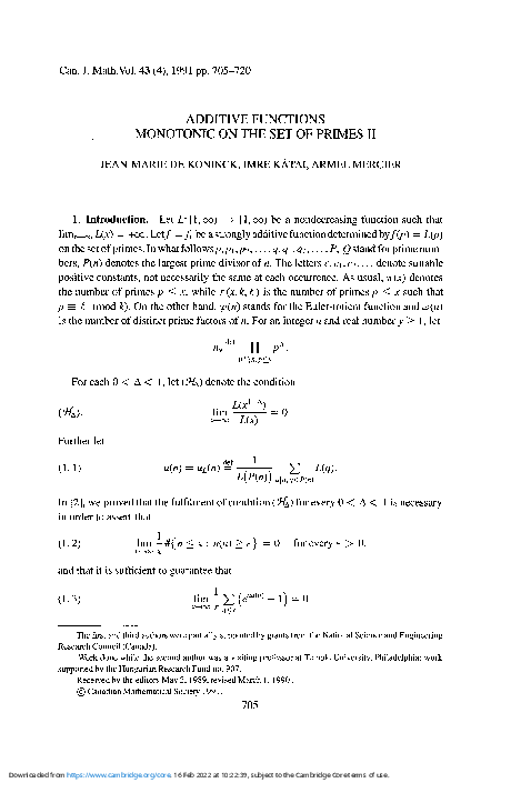 (PDF) Additive functions monotonic on the set of primes. II | Jean-Marie De Koninck - Academia.edu