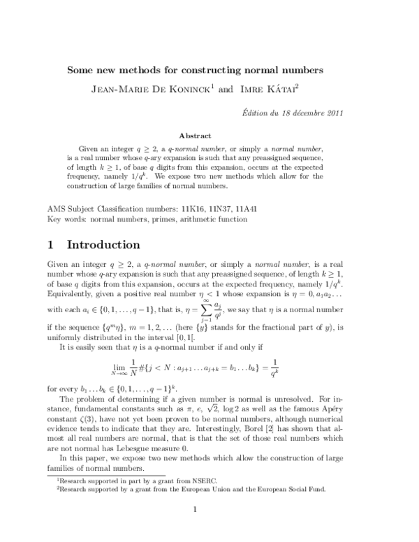 (PDF) Some new methods for constructing normal numbers