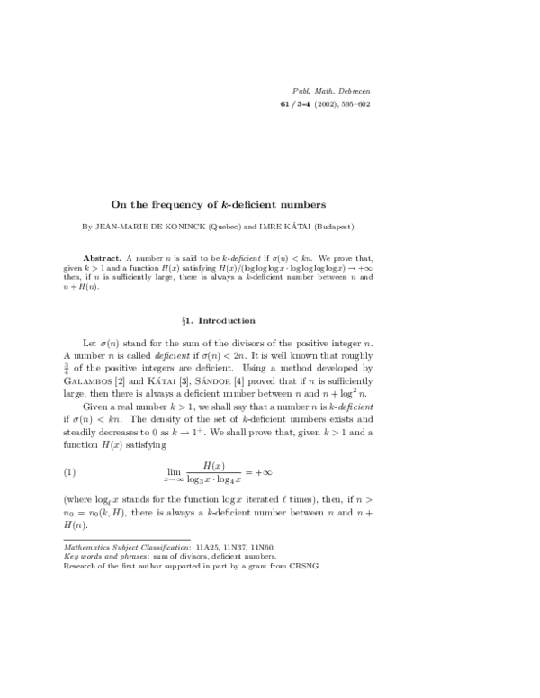 (PDF) On the frequency of $k$-deficient numbers