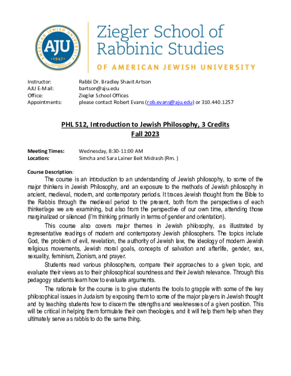 (PDF) Jewish Philosophy Syllabus