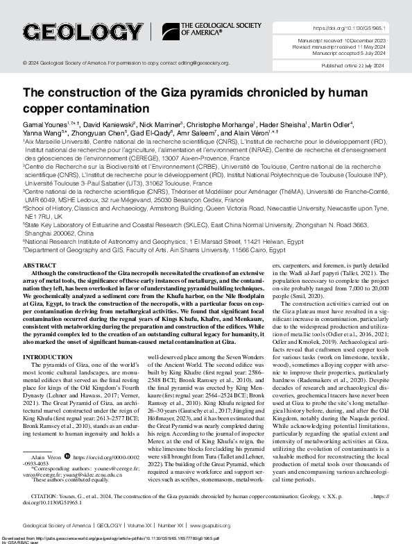 (PDF) The construction of the Giza pyramids chronicled by human copper ...