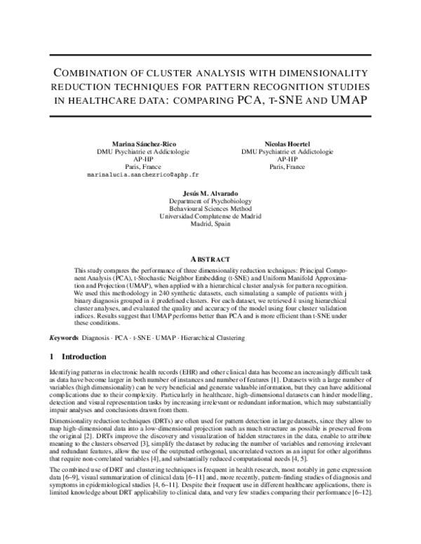(PDF) Combination of Cluster Analysis with Dimensionality Reduction Techniques for Pattern ...