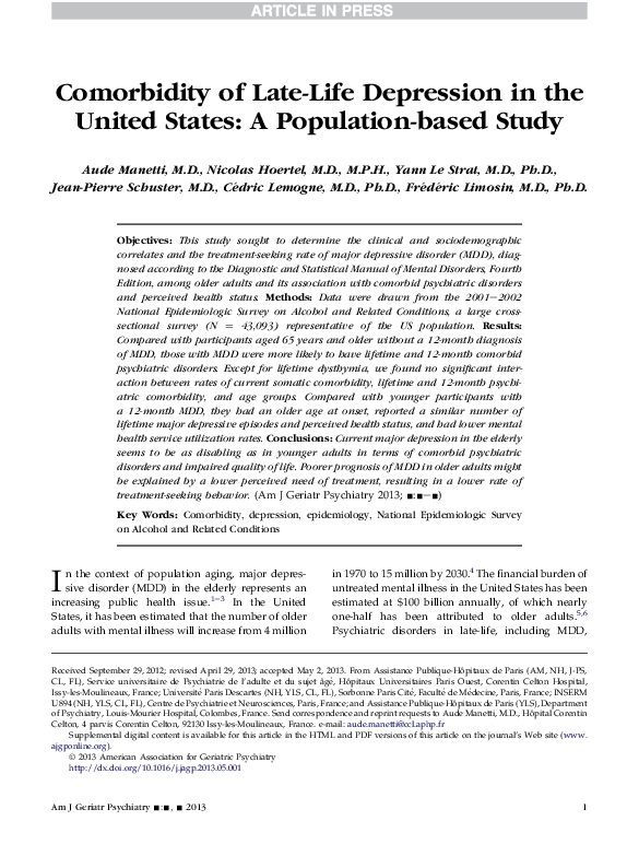 (PDF) Comorbidity of Late-Life Depression in the United States: A ...