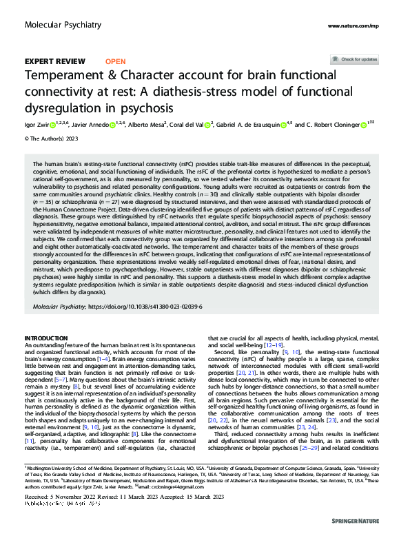 (PDF) Temperament & Character account for brain functional connectivity ...