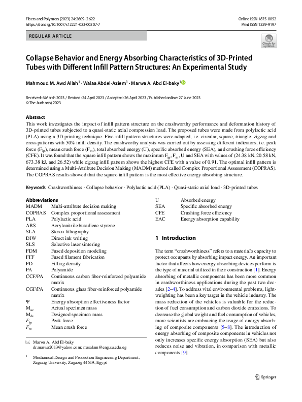 (PDF) Collapse Behavior and Energy Absorbing Characteristics of 3D-Printed Tubes with Different ...