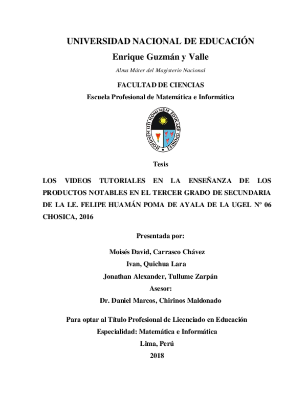 (PDF) Los videos tutoriales en la enseñanza de los productos notables en el Tercer grado de ...