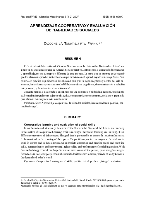 (PDF) Aprendizaje Cooperativo y Evaluación de Habilidades Sociales