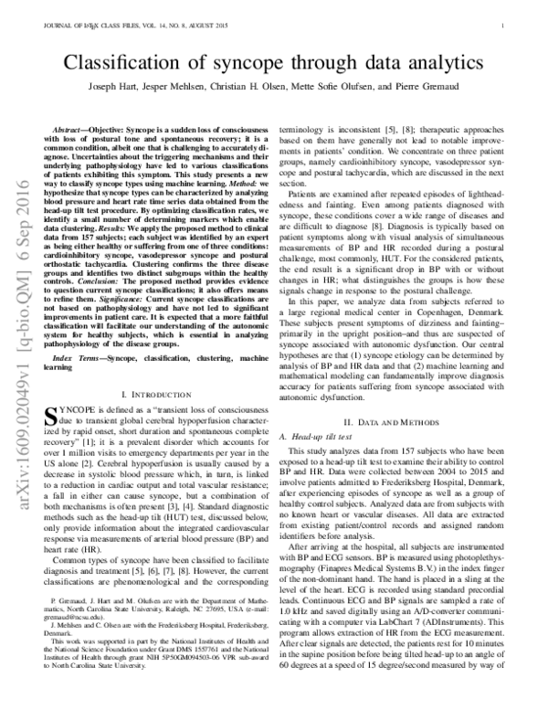 (PDF) Classification of syncope through data analytics