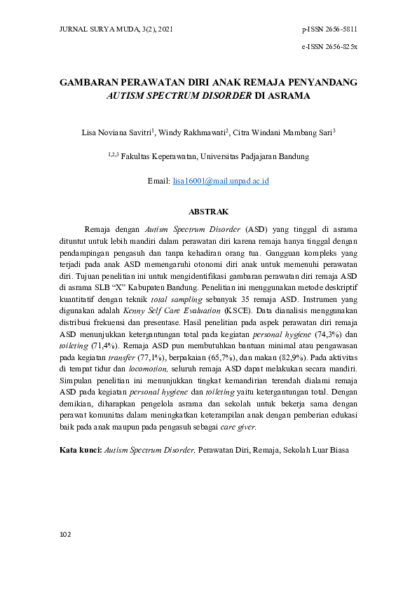(PDF) Gambaran Perawatan Diri Anak Remaja Penyandang Autism Spectrum ...