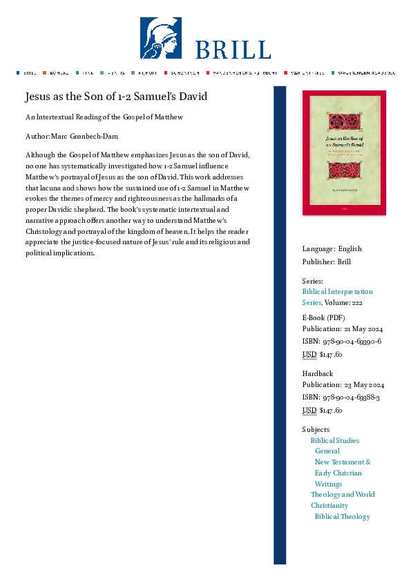(PDF) Jesus as the Son of 1-2 Samuel's David: An Intertextual Reading ...