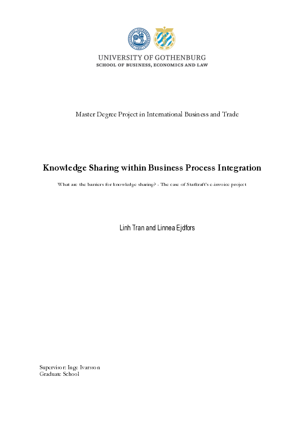 (PDF) Knowledge Sharing within Business Process Integration. What are the barriers for knowledge ...