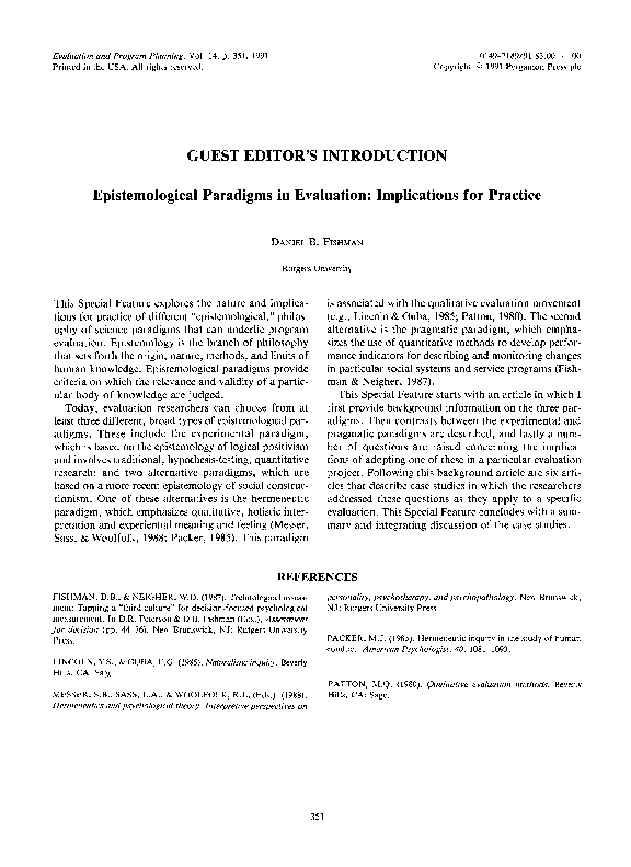 (PDF) Epistemological paradigms in evaluation: Implications for practice