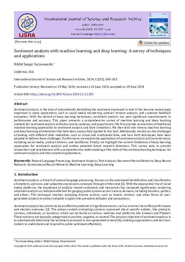 Pdf Sentiment Analysis With Machine Learning And Deep Learning A Survey Of Techniques And