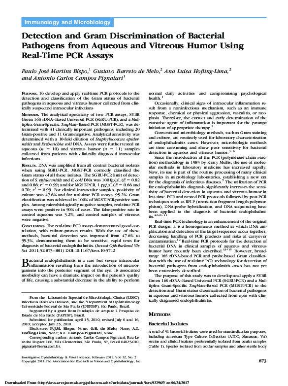 (PDF) Detection and Gram Discrimination of Bacterial Pathogens from Aqueous and Vitreous Humor ...