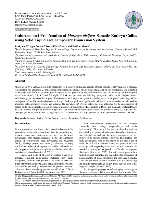 (PDF) Induction and Proliferation of Moringa oleifera Somatic Embryo ...