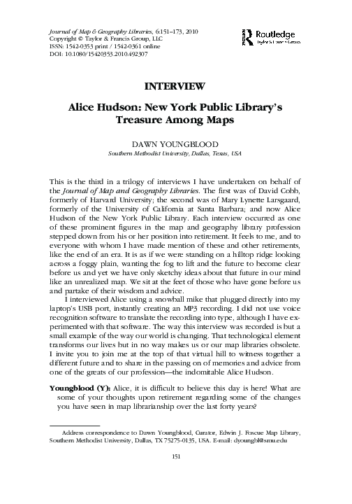 (PDF) Alice Hudson: New York Public Library's Treasure Among Maps