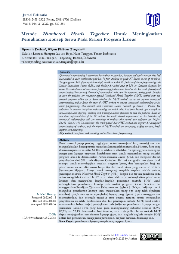(PDF) Metode Numbered Heads Together Untuk Meningkatkan Pemahaman ...