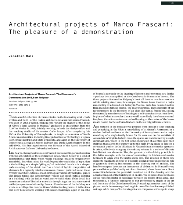 (PDF) Architectural projects of Marco Frascari: The pleasure of a ...