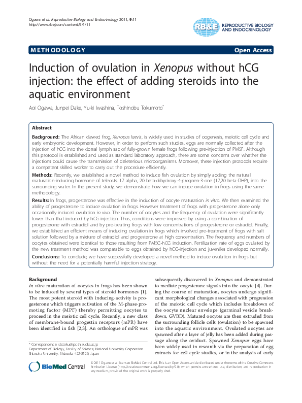 (PDF) Induction of ovulation in Xenopuswithout hCG injection: the ...