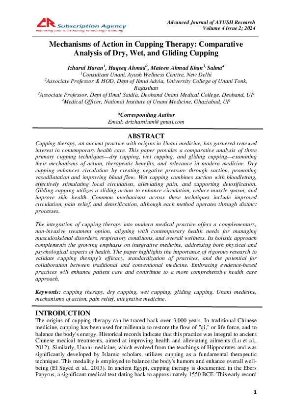 (PDF) Mechanisms of Action in Cupping Therapy: Comparative Analysis of ...