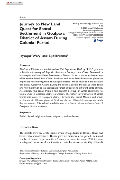 (PDF) Journey to New Land: Quest for Santal Settlement in Goalpara ...