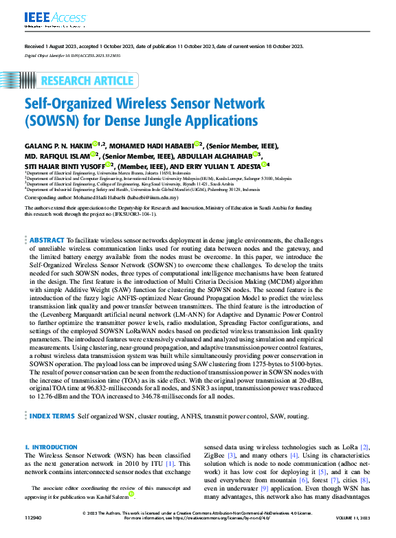 (PDF) Self-Organized Wireless Sensor Network (SOWSN) for Dense Jungle Applications