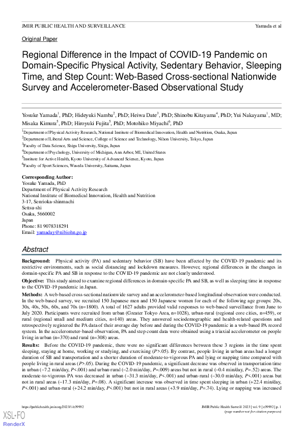(PDF) Regional Difference in the Impact of COVID-19 Pandemic on Domain-Specific Physical ...
