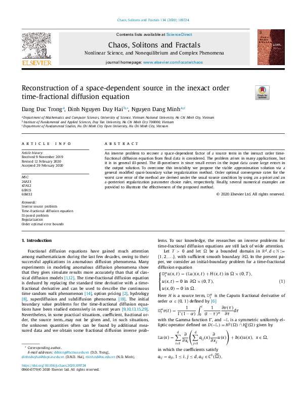 Pdf Reconstruction Of A Space Dependent Source In The Inexact Order Time Fractional Diffusion